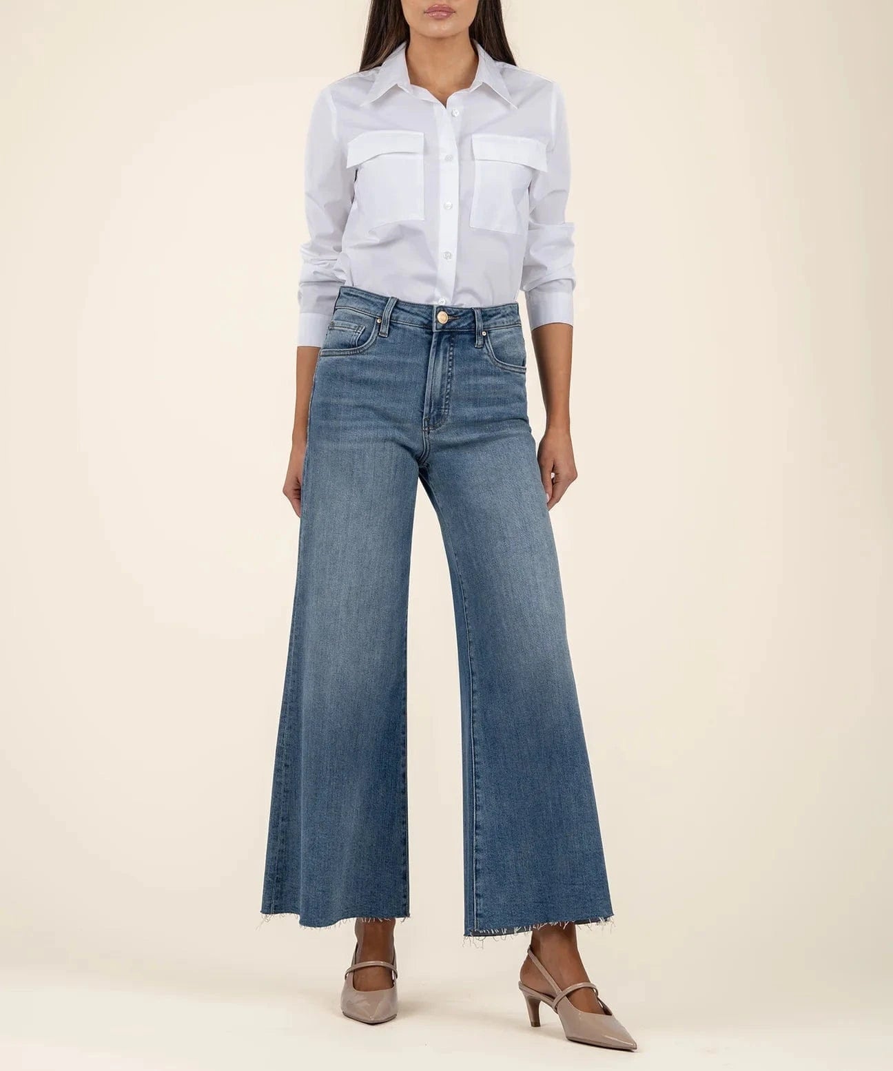 Ryan High Rise Super Wide Leg Denim – Teal Poppy