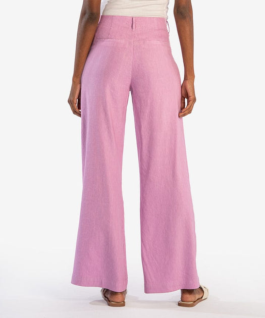 Meg Linen High Rise Wide Leg Pants | Teal Poppy